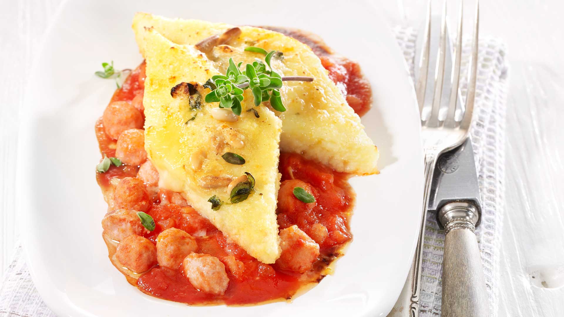 Semolina slice with meatballs - Emmentaler AOP Switzerland